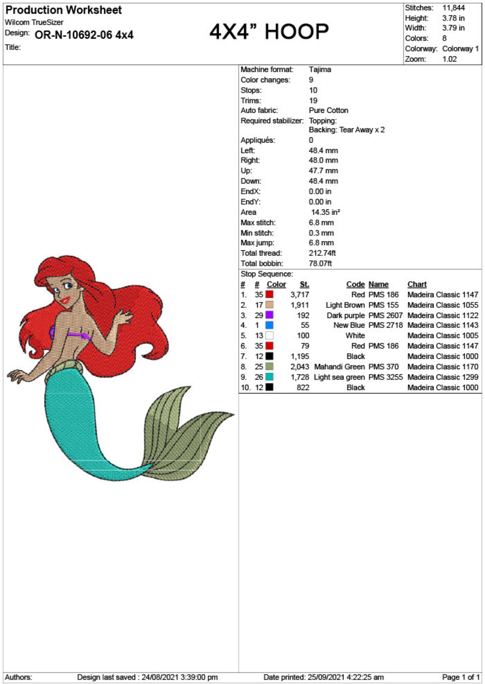 Ariel Mermaid Machine Embroidery Design Ariel Embroidery | Etsy