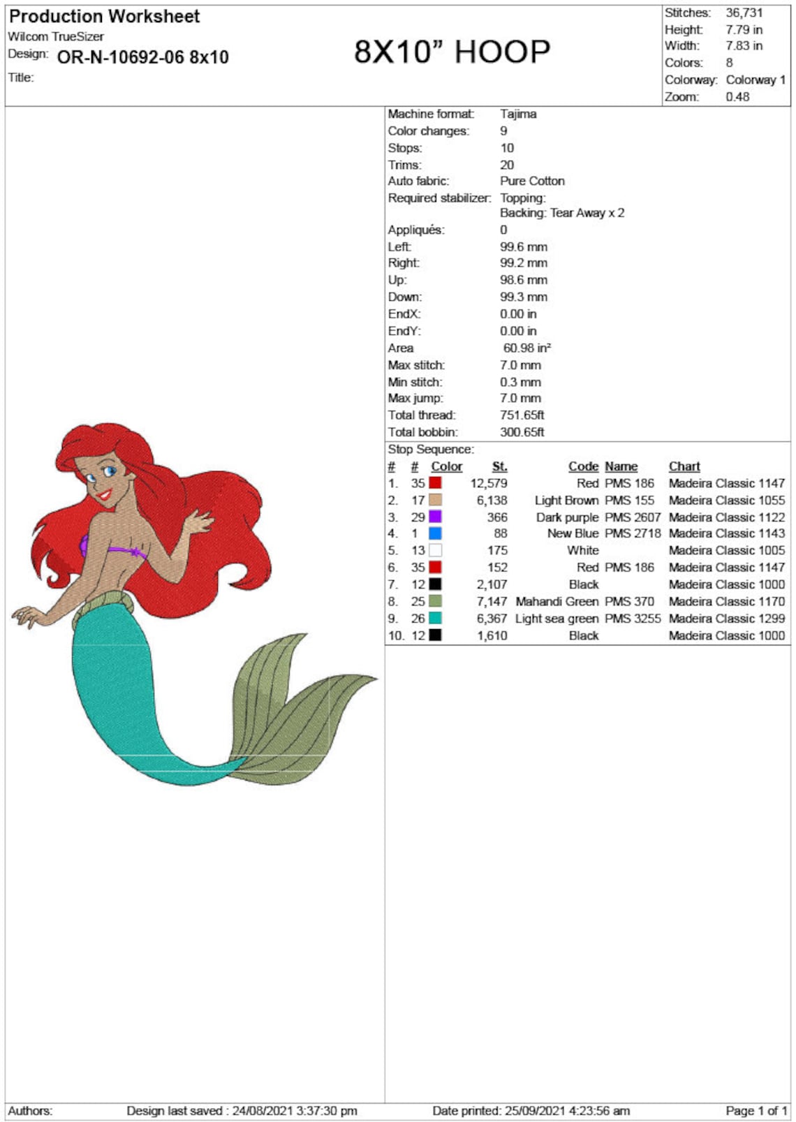 Ariel Mermaid Machine Embroidery Design Ariel Embroidery | Etsy