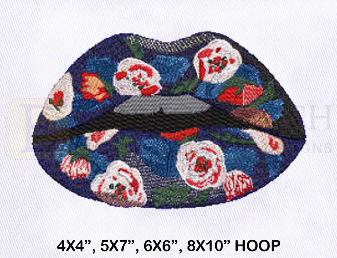 Floral Lips Machine Embroidery Design | Lips Embroidery Design | Floral Lips Embroidery Design ...
