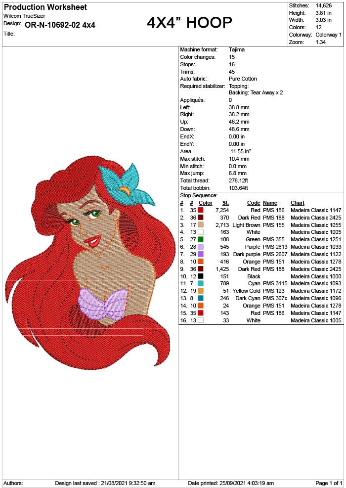 Ariel the Little Mermaid Embroidery Design, Mermaid Machine Embroidery ...
