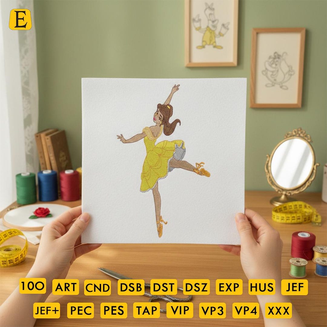 Princess Belle Ballerina Dance Embroidery Design, Princess Embroidery ...
