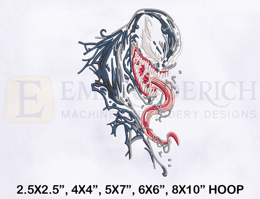 Venom Face Machine Embroidery Design | 5 Sizes Embroidery Designs ...