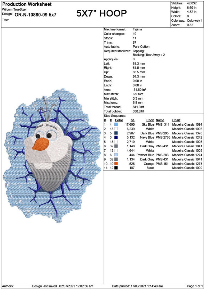 Frozen Olaf Face With Ice Background Embroidery Design, Olaf Face With ...