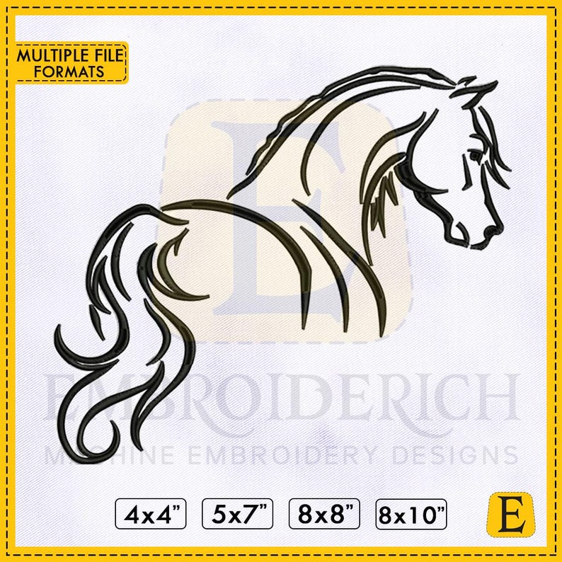 Horse Outline Machine Embroidery Design | 4 Sizes Embroidery Design ...