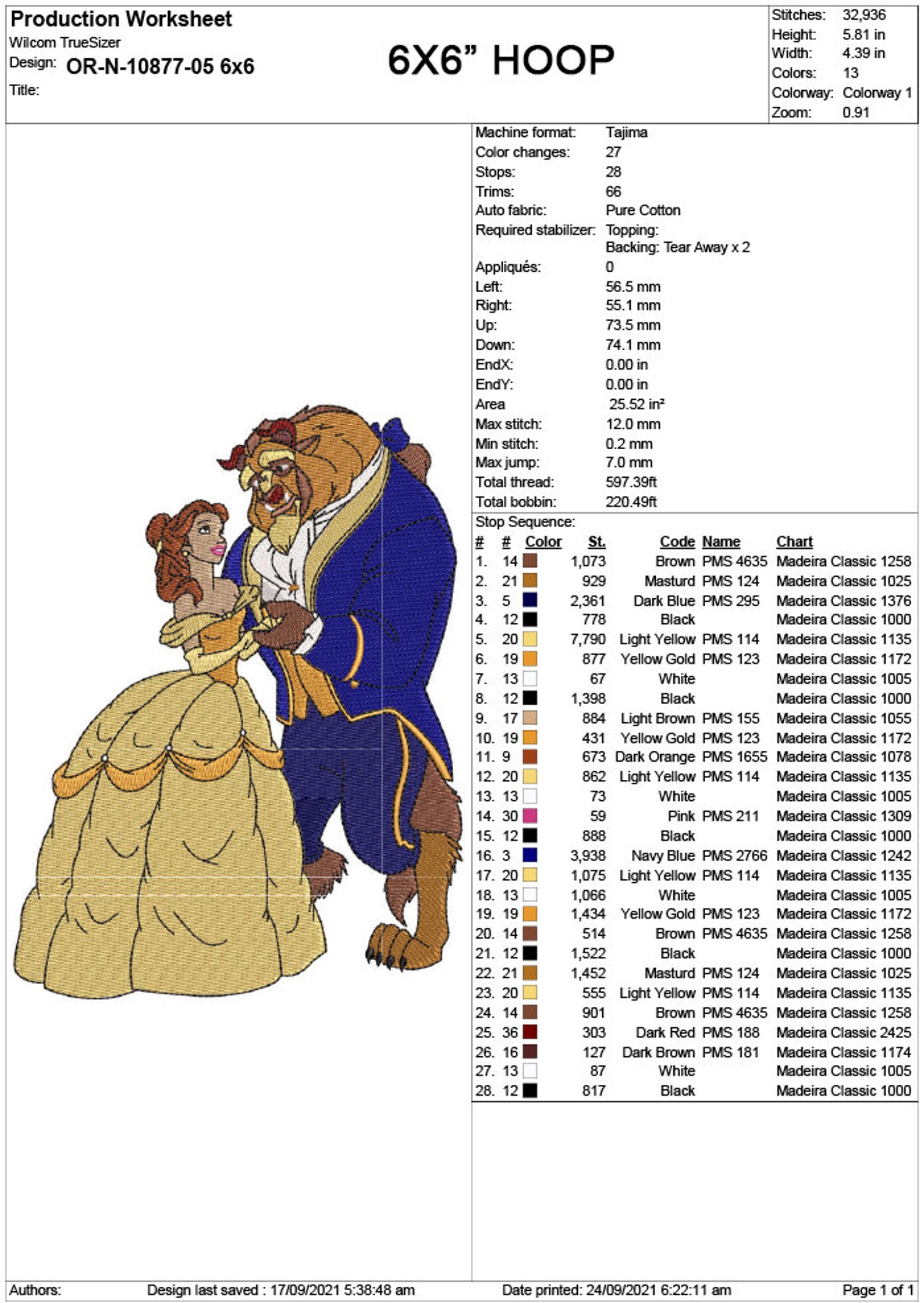 Princess Belle and the Beast Embroidery Design, Princess Belle ...