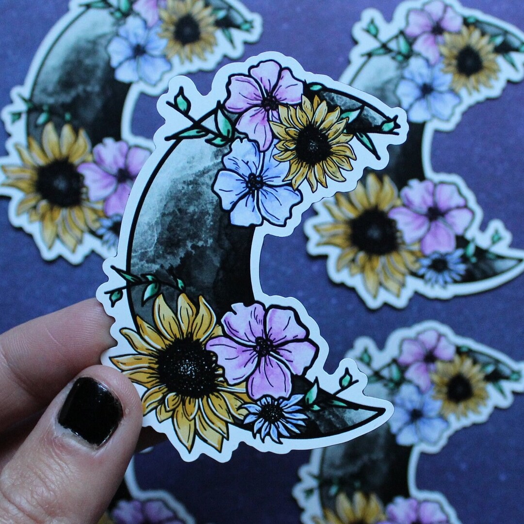 Floral Moon / Die-cut MAGNET - Etsy