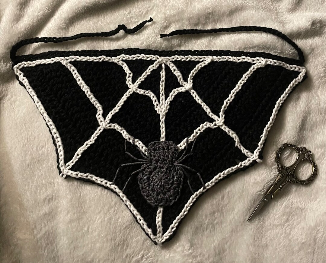 Spider and Web Crochet Bandana Size Small Hair Scarf Spooky - Etsy