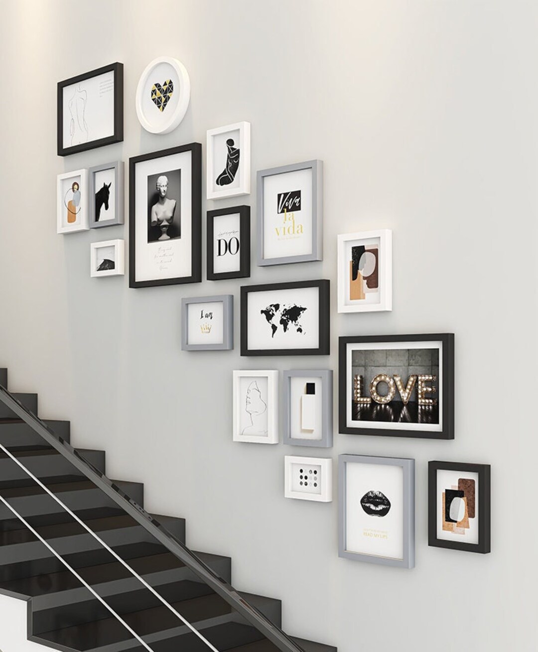 18 Pieces Solid Wood Wall Mount Photo Frame Set Staircase - Etsy UK