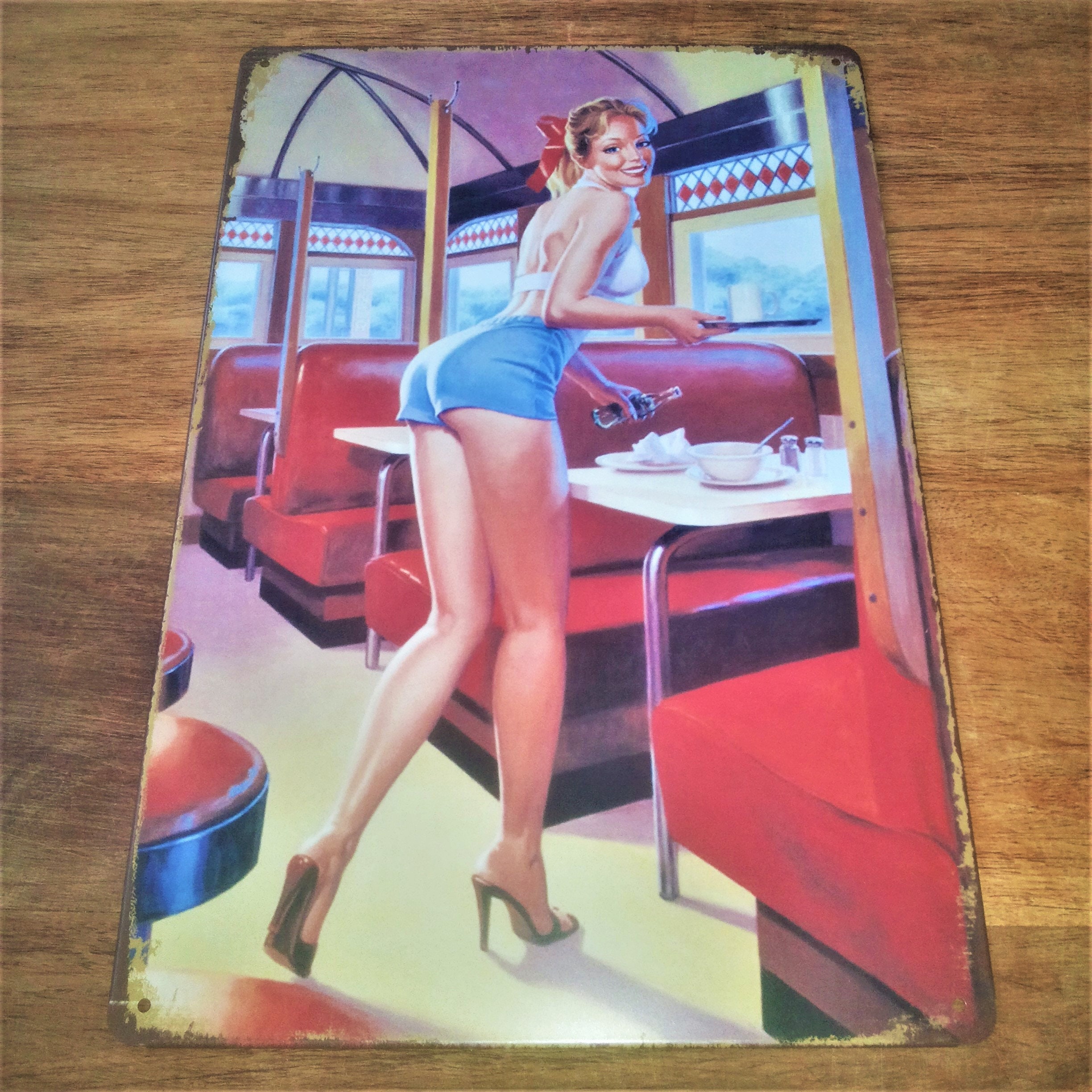 Sexy Waitress In American Diner Metal Plaque 20x30 Cm Retro Etsy