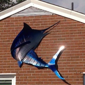 Handcrafted Blue Marlin Metal Wall Art – Etched Holographic Sculpture ...