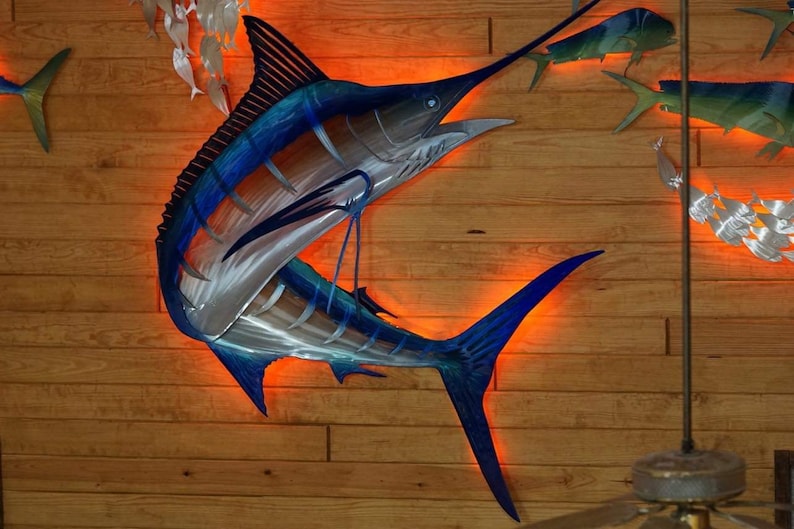 Handmade Metal Marlin Wall Art Sculpture: Blue Exo Stencil-ism Series ...
