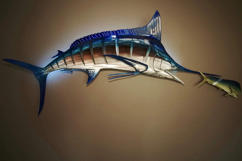 Exo Stencil Blue Marlin: Original Handmade Metal Fish Sculpture ...