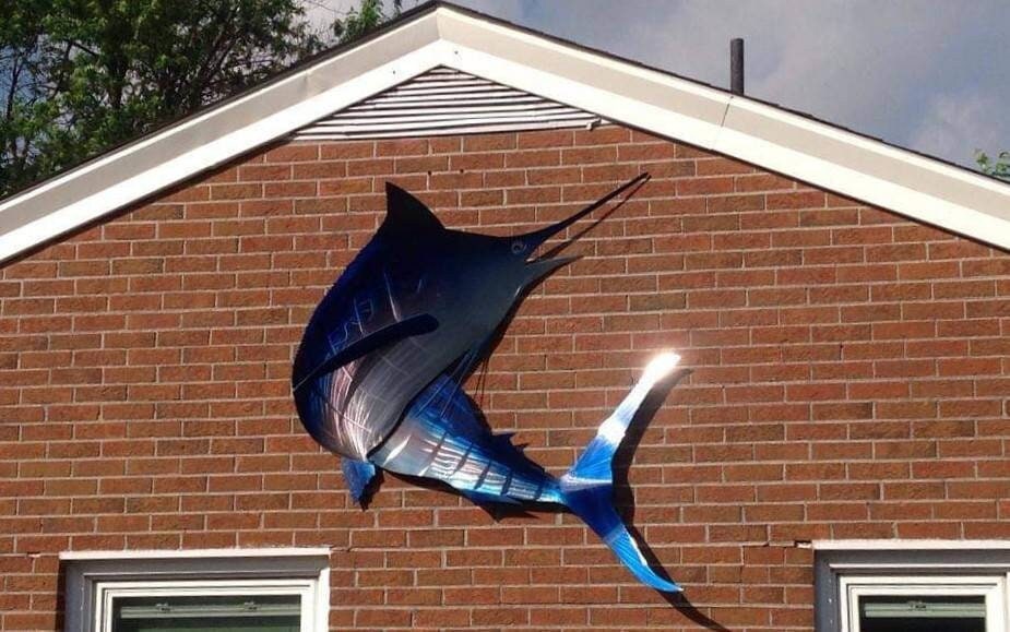 Handcrafted Blue Marlin Metal Wall Art – Etched Holographic Sculpture ...