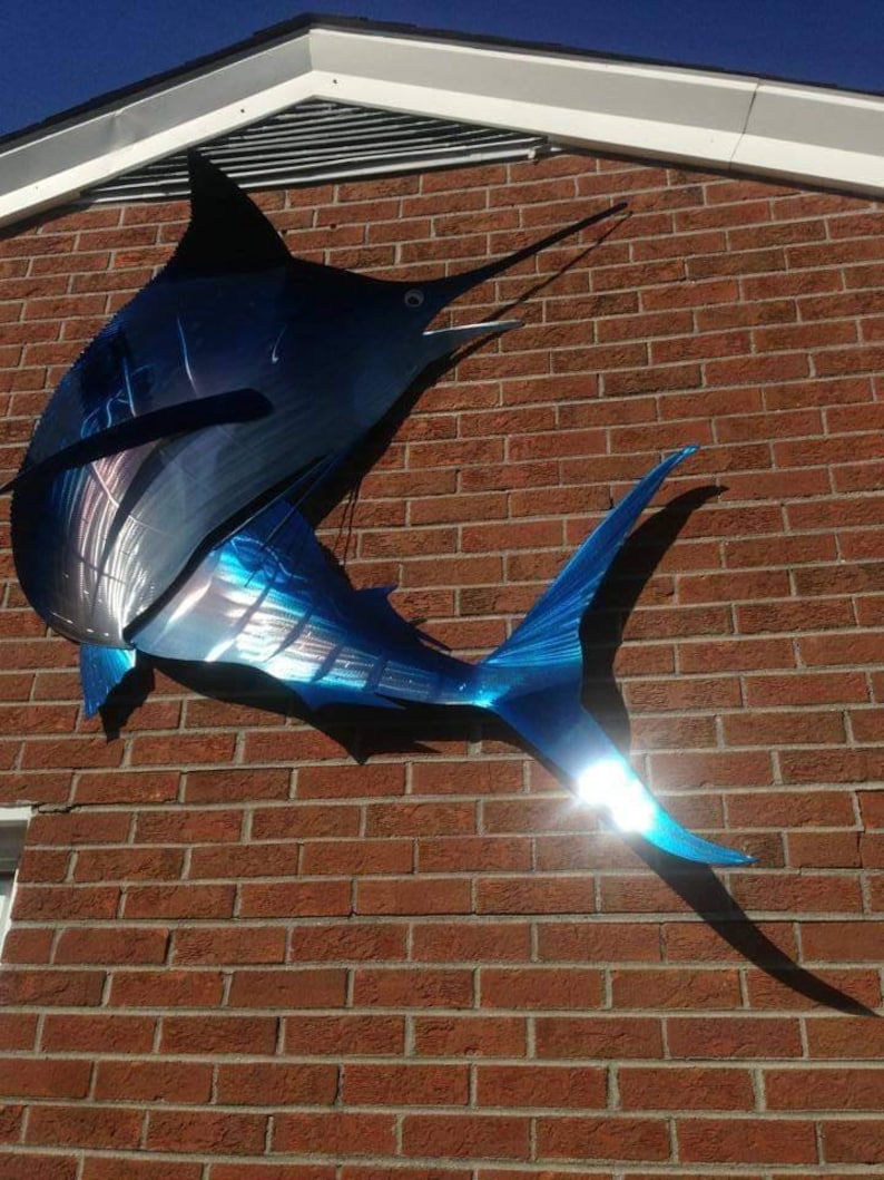 Handcrafted Blue Marlin Metal Wall Art – Etched Holographic Sculpture ...