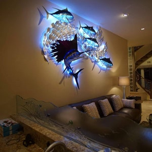 Exo-stencil Sailfish Tuna Blitz Handmade Metal Wall Sculpture With ...