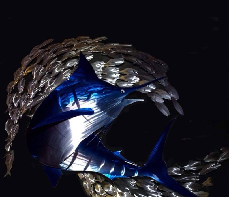 Handcrafted Blue Marlin Metal Wall Art – Etched Holographic Sculpture ...