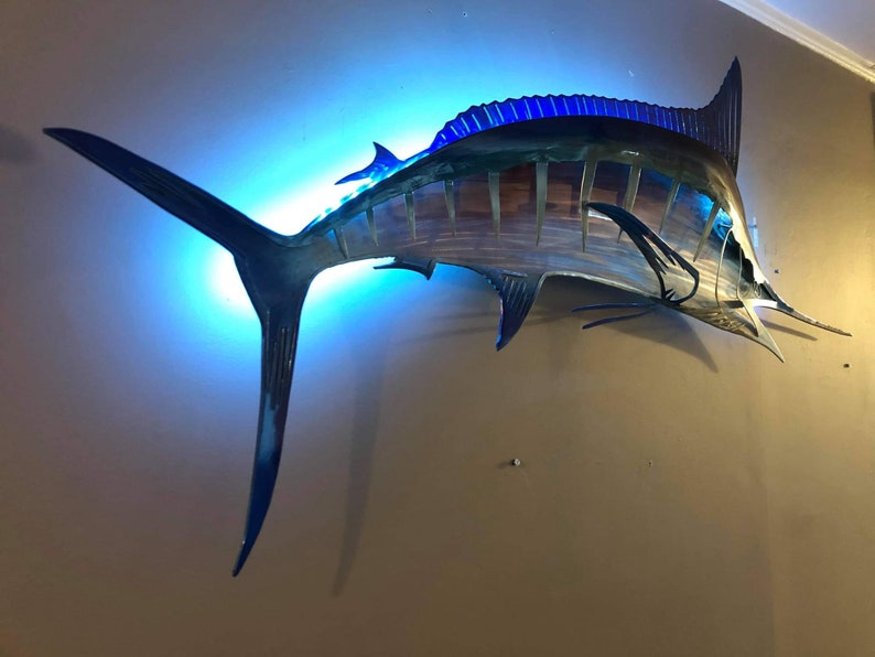 Exo Stencil Blue Marlin: Original Handmade Metal Fish Sculpture ...