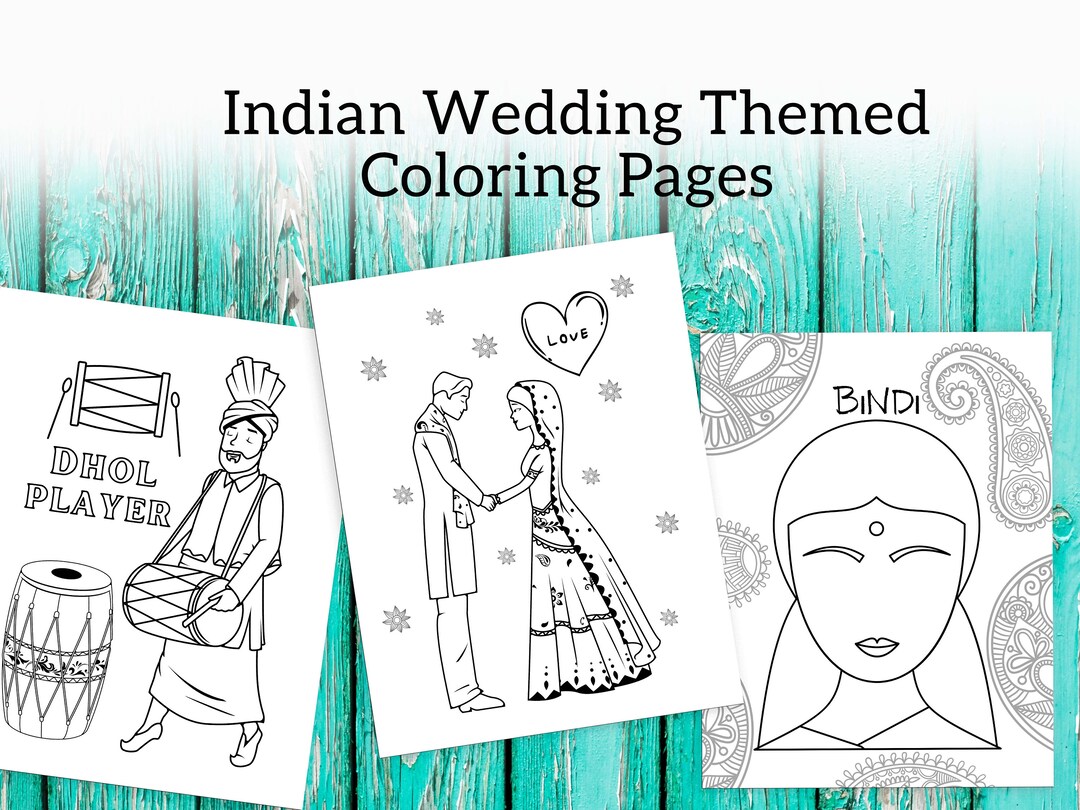 Indian Wedding Themed Kids Coloring Pages 12 Printable's Wedding Favors ...