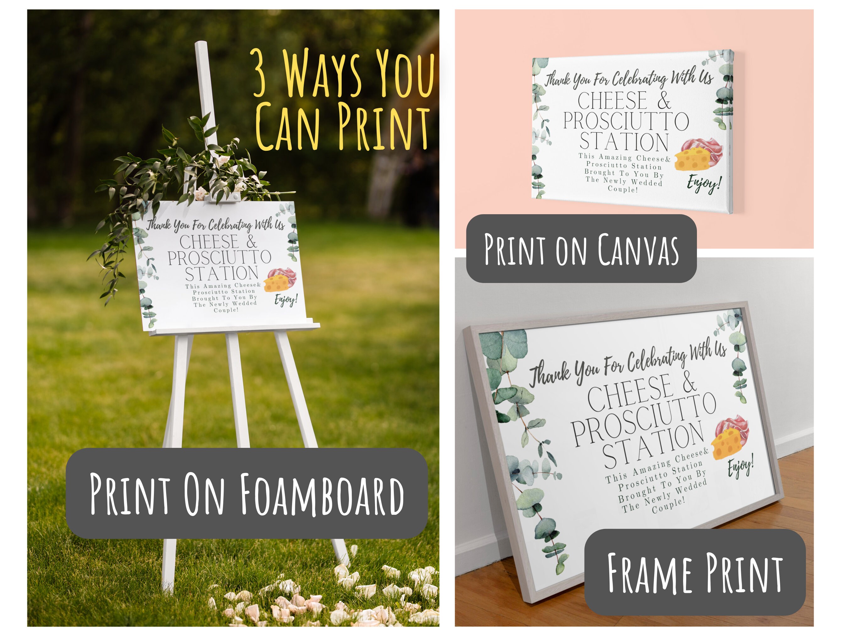 Wedding Signs Food Bar Sign Cheese and Prosciutto Station Digital ...