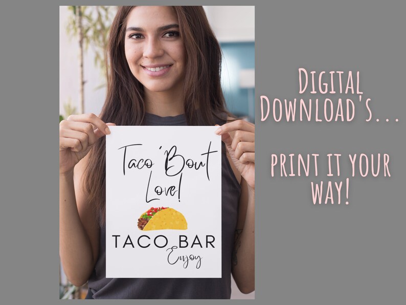 Taco Bar Sign Taco Bar Wedding Signs Printable Sign Lets Taco Bout Love ...