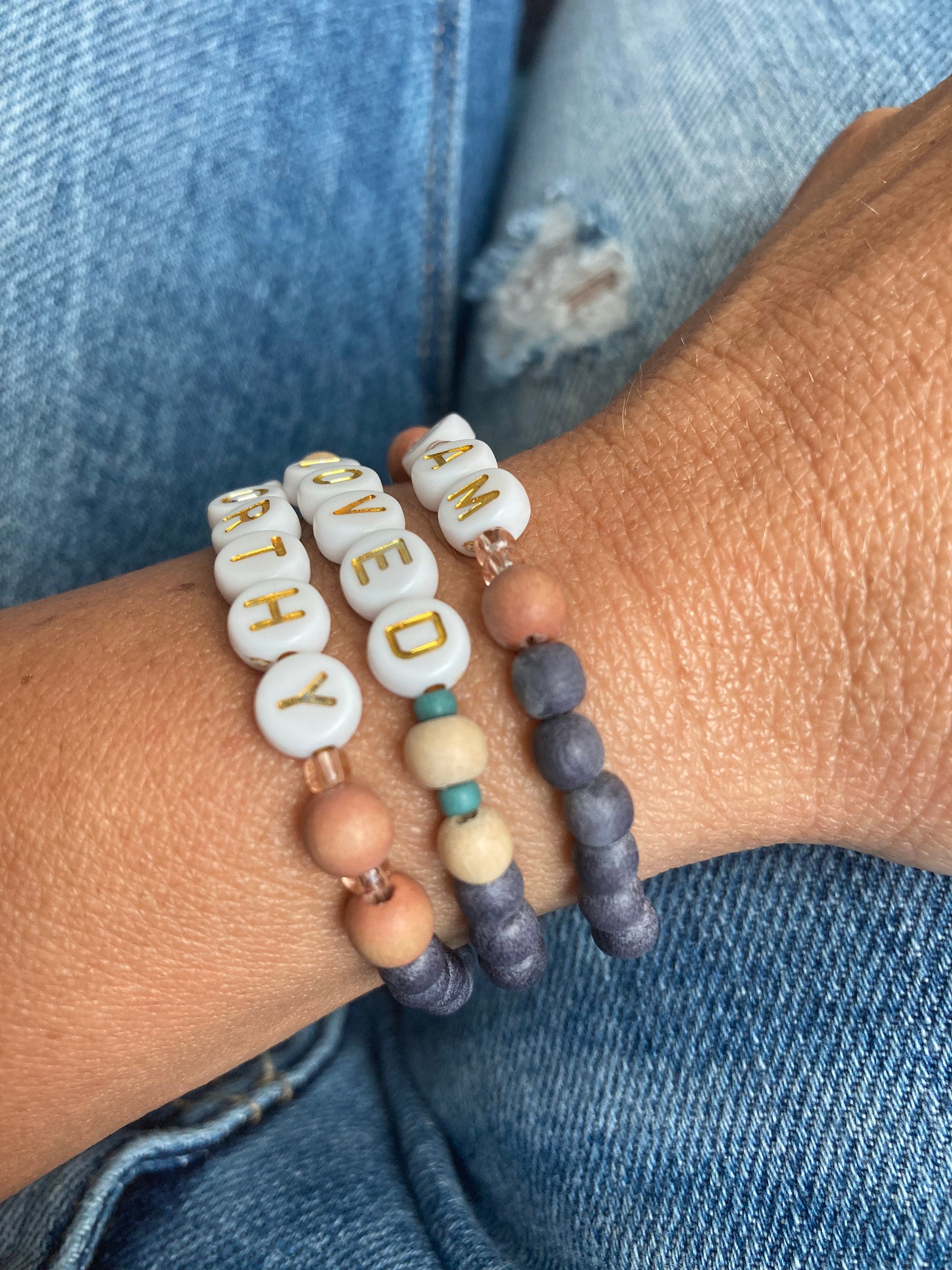 Positive Affirmation Bracelet Custom Personalized Stacked Bracelets ...