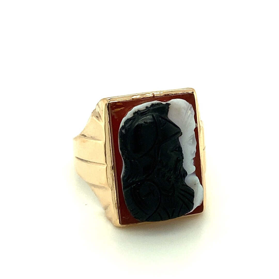 Vintage Signet Ring - Centurian Head Ring - Natural Cameo Ring - 10kt ...