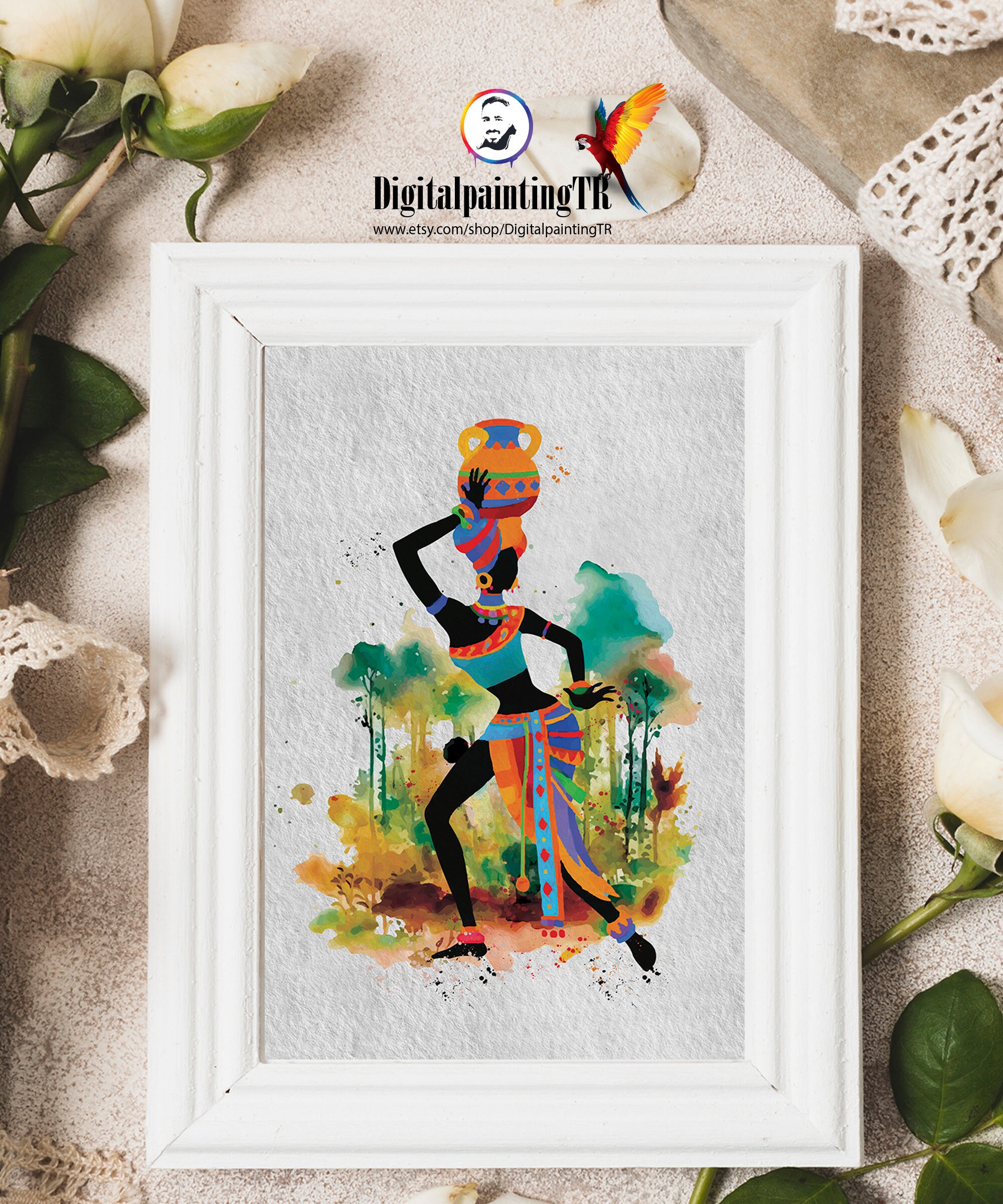 African Woman in Bright National Costume Dance Dancing With a Pitcher ...