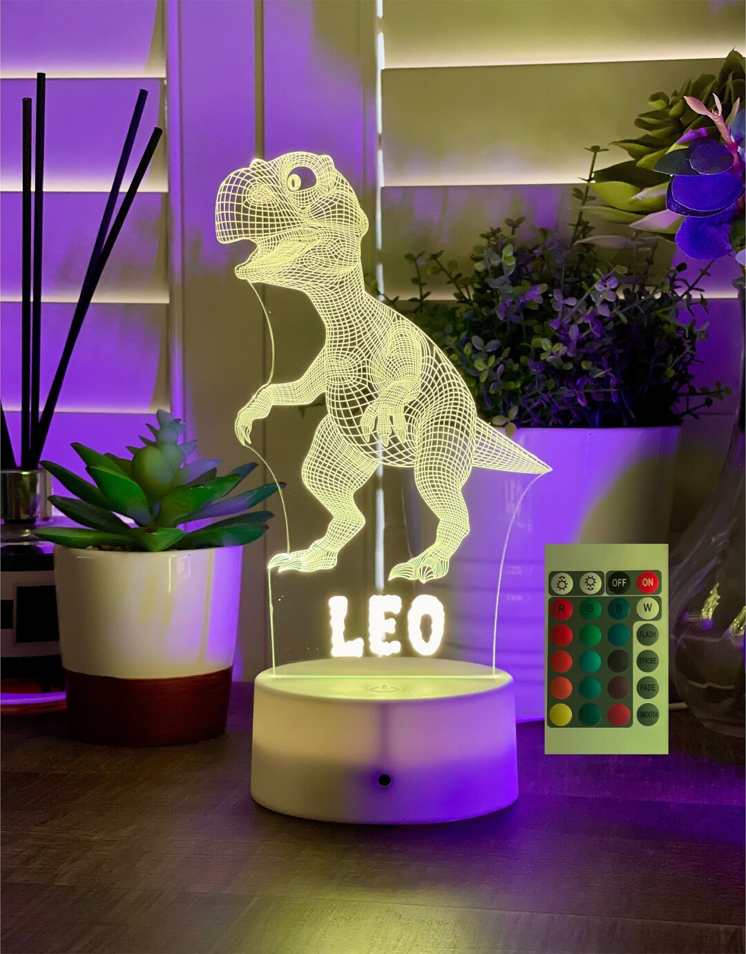 Personalized Dinosaur T-rex Night Light: Multi-colored LED Nursery ...