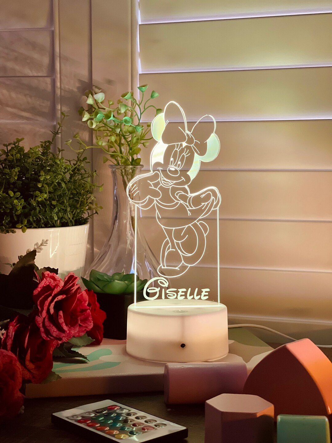 Personalized Minnie Mouse Night Light: Multi-colored LED Bedside Lamp ...