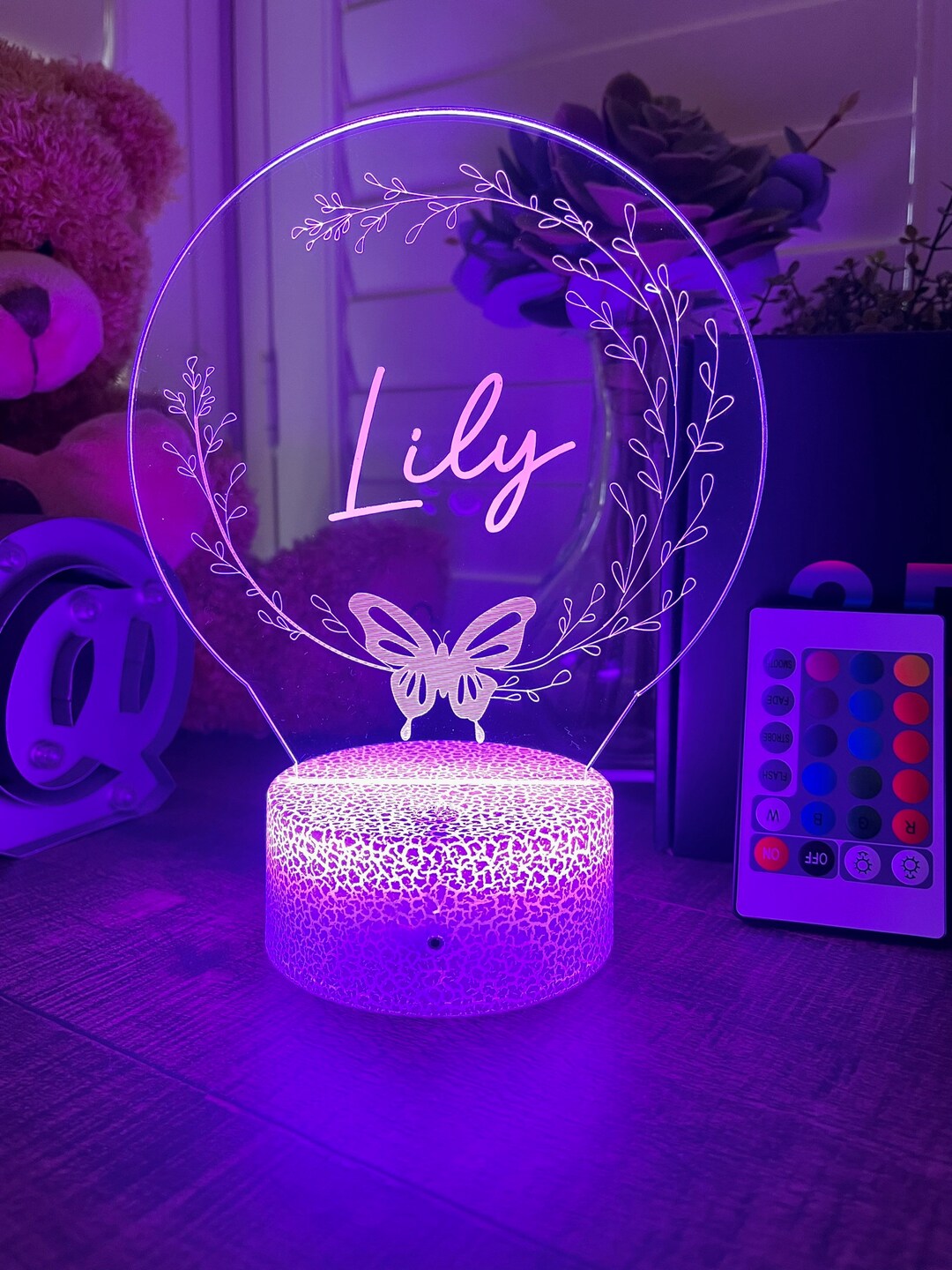 Personalised FLOWER BUTTERFLY Wreath Night Light - Perfect for Mother's ...