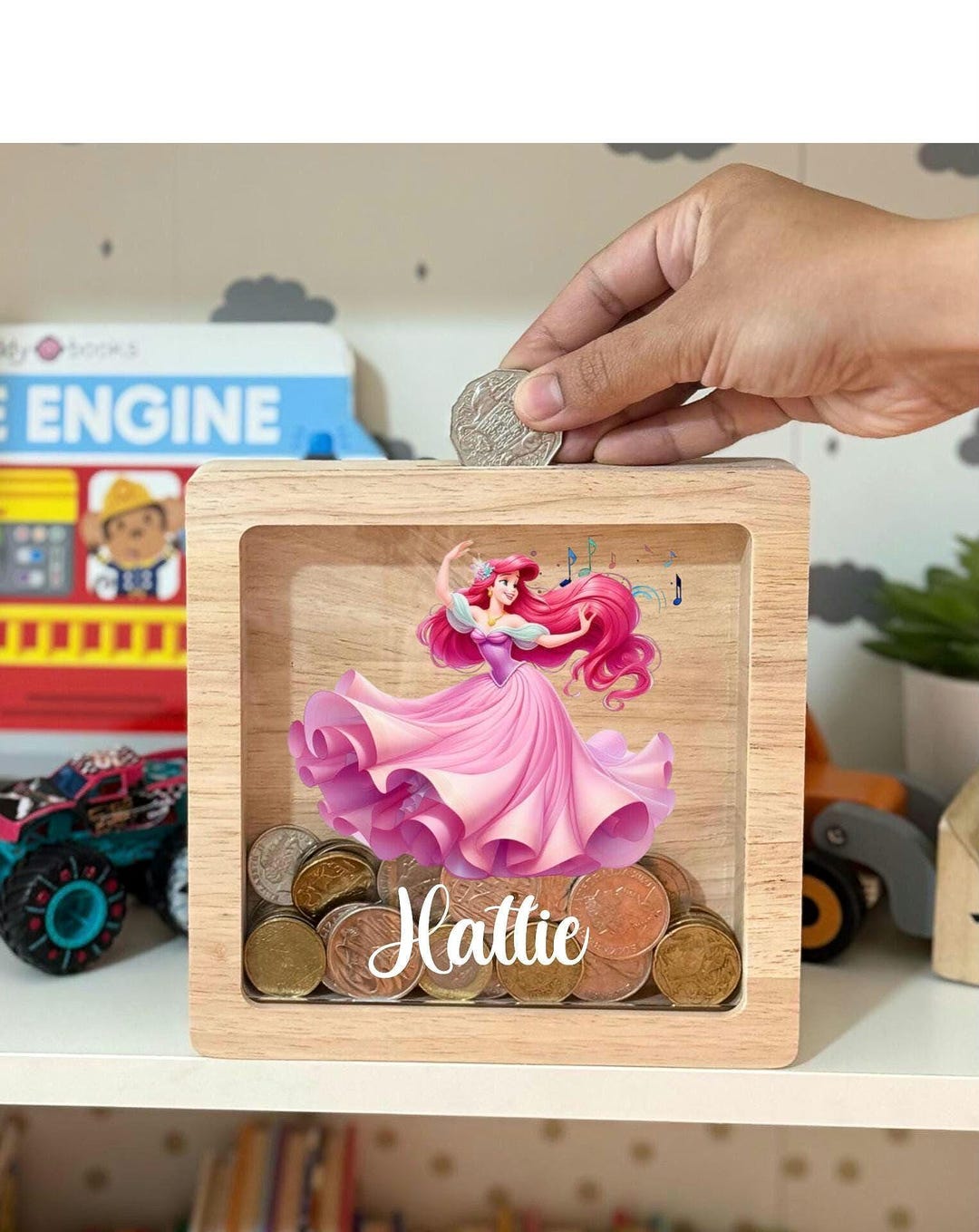 Personalised ARIEL MERMAID Money Box - Baby Gift Custom Name - Baby ...