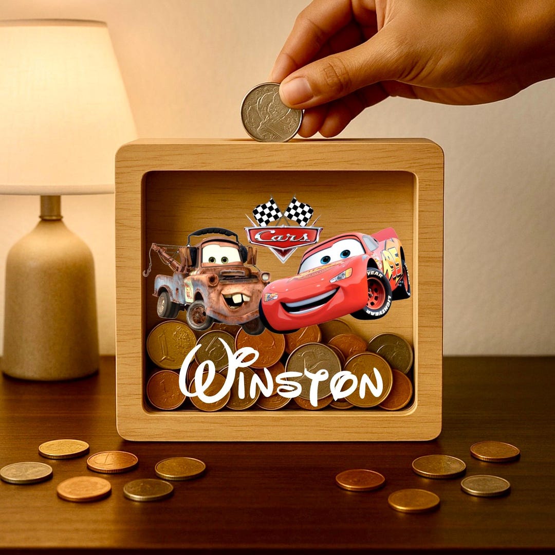 Personalized Cars Money Box – Engraved Oak Piggy Bank, Christmas Gift ...