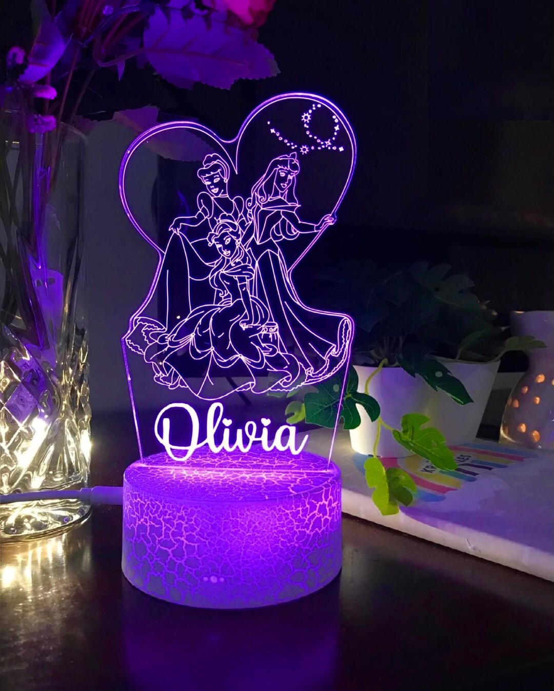 Personalised Princesses Night Light: Multi-colored LED Bedside Lamp - Etsy