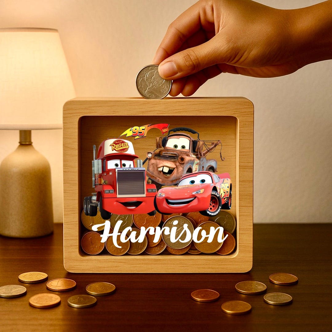 Personalized Cars Wooden Money Box – Engraved Oak Piggy Bank - Etsy