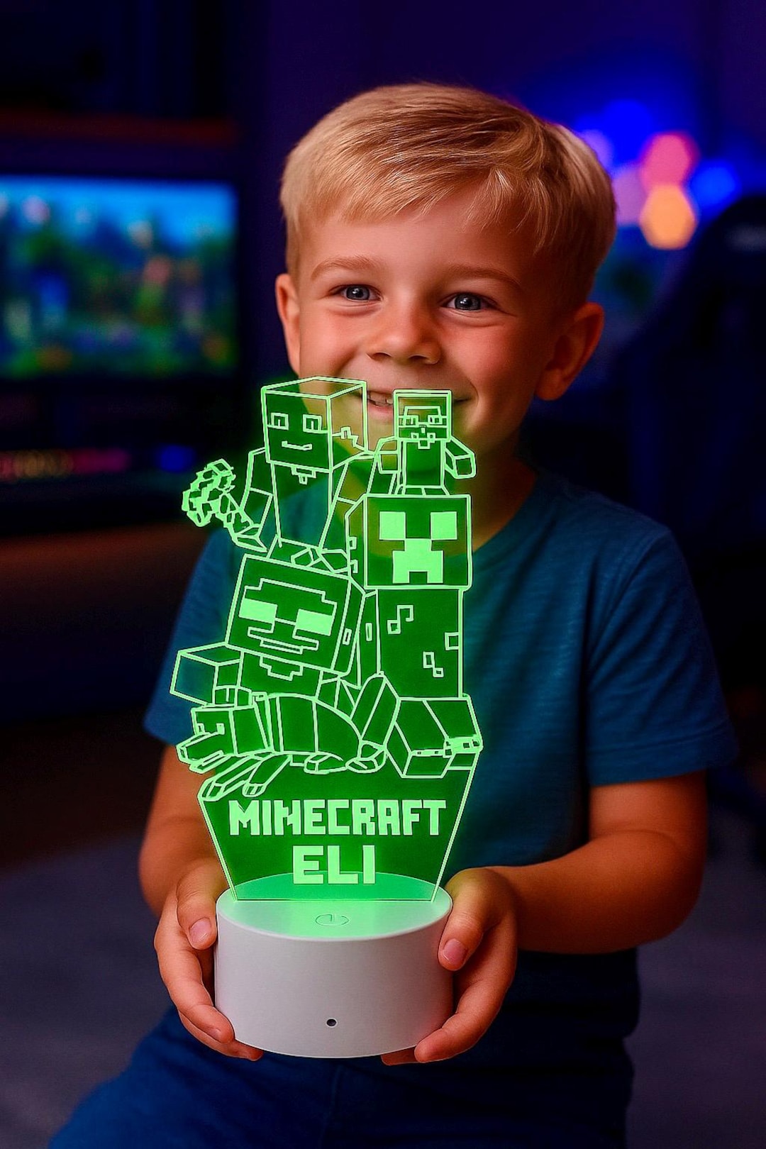 Personalised MINECRAFT Night Light : Multi-colored LED Nursery Decor ...