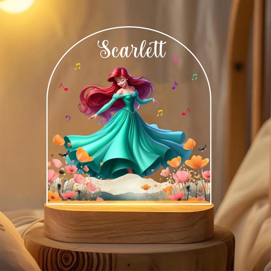 Personalised PRINCESS ARIEL Night Light - Great Gift for Kids Birthdays ...