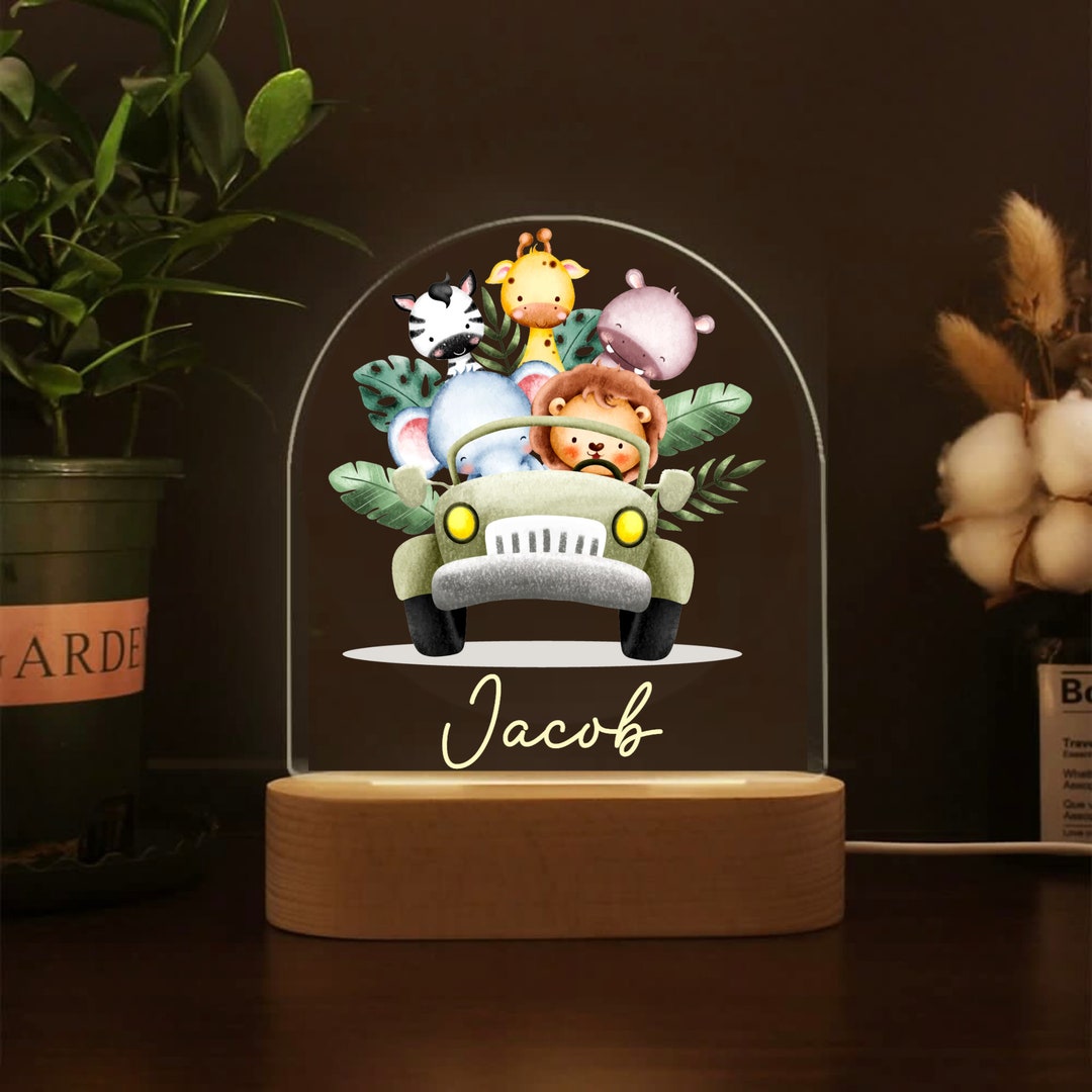 Personalised SAFARI ANIMALS Night Light - Great Gift for Kids Birthdays ...