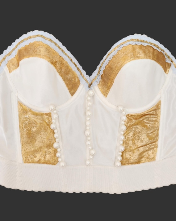 White vintage satin bustier corset with pearl detaili… - Gem