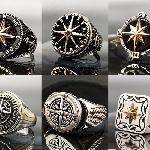 Sterling Silver Compass Rings for Men Nautical Compass Ring - Etsy