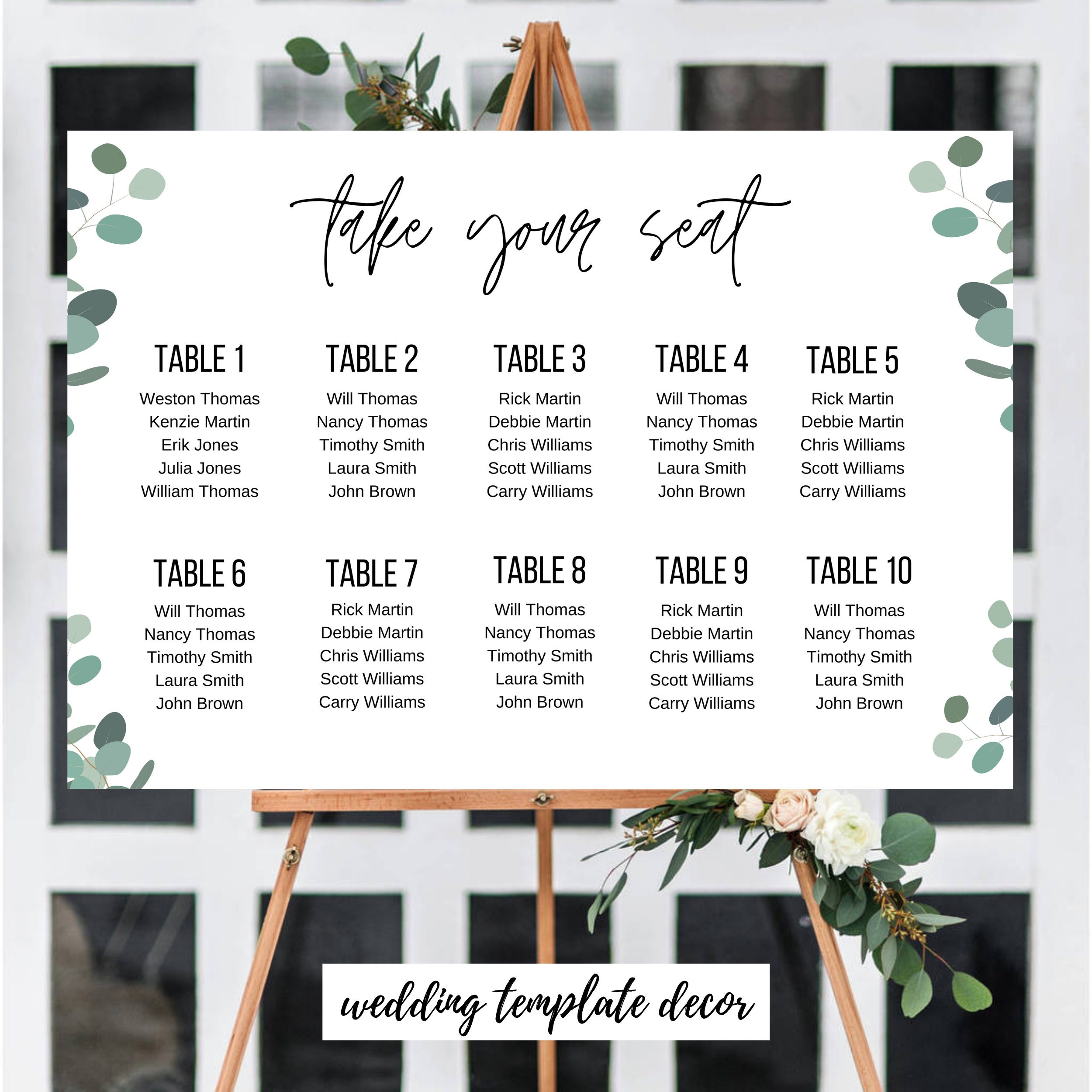 Seating Chart Template Modern Calligraphy Easily Editable & | Etsy