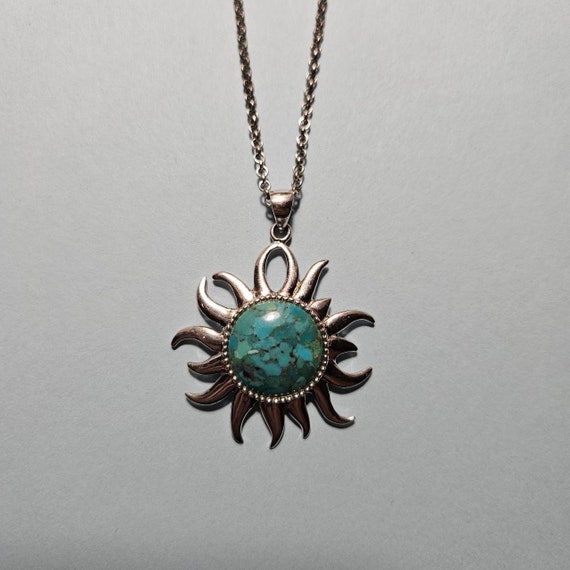 Turquoise Sun and Sterling Silver Pendant Necklace - Gem