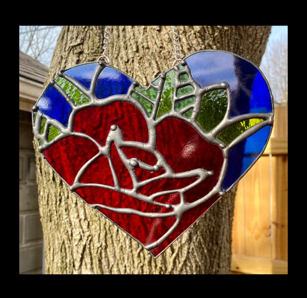 Stained Glass Rose Heart Suncatcher - Etsy