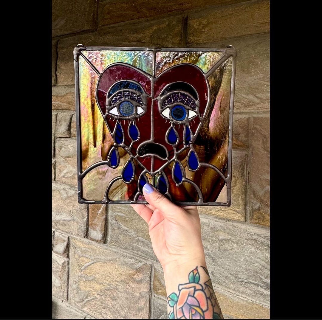 Crying Heart Stained Glass Panel - Etsy