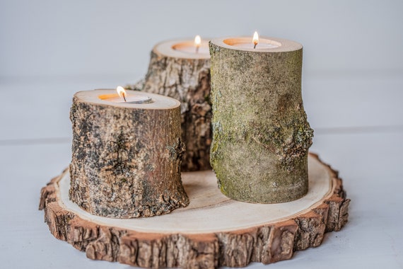 Wooden Log Candle Holders