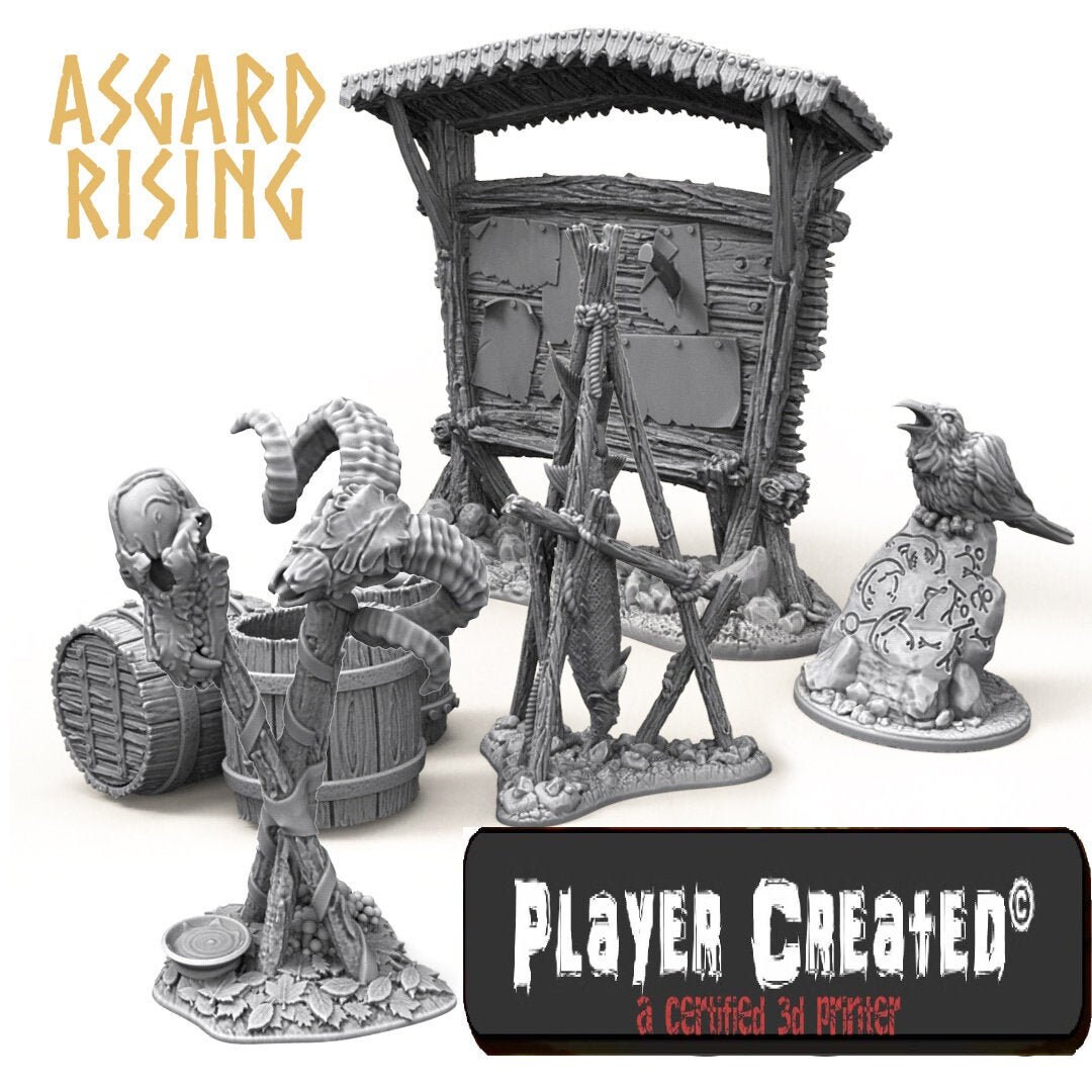 D&D Props Set Quest Board Raven Rock Smoked Fish Barrels Holgothi Totem ...