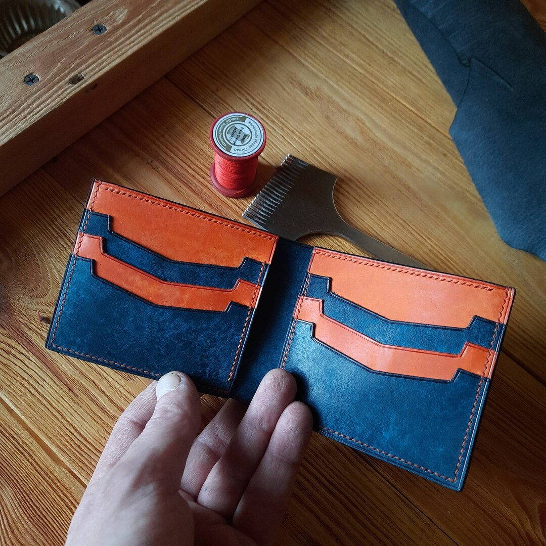 Luxury Bicolor Wallet Man Dark Blue Wallet Leather Wallet Men's Card ...