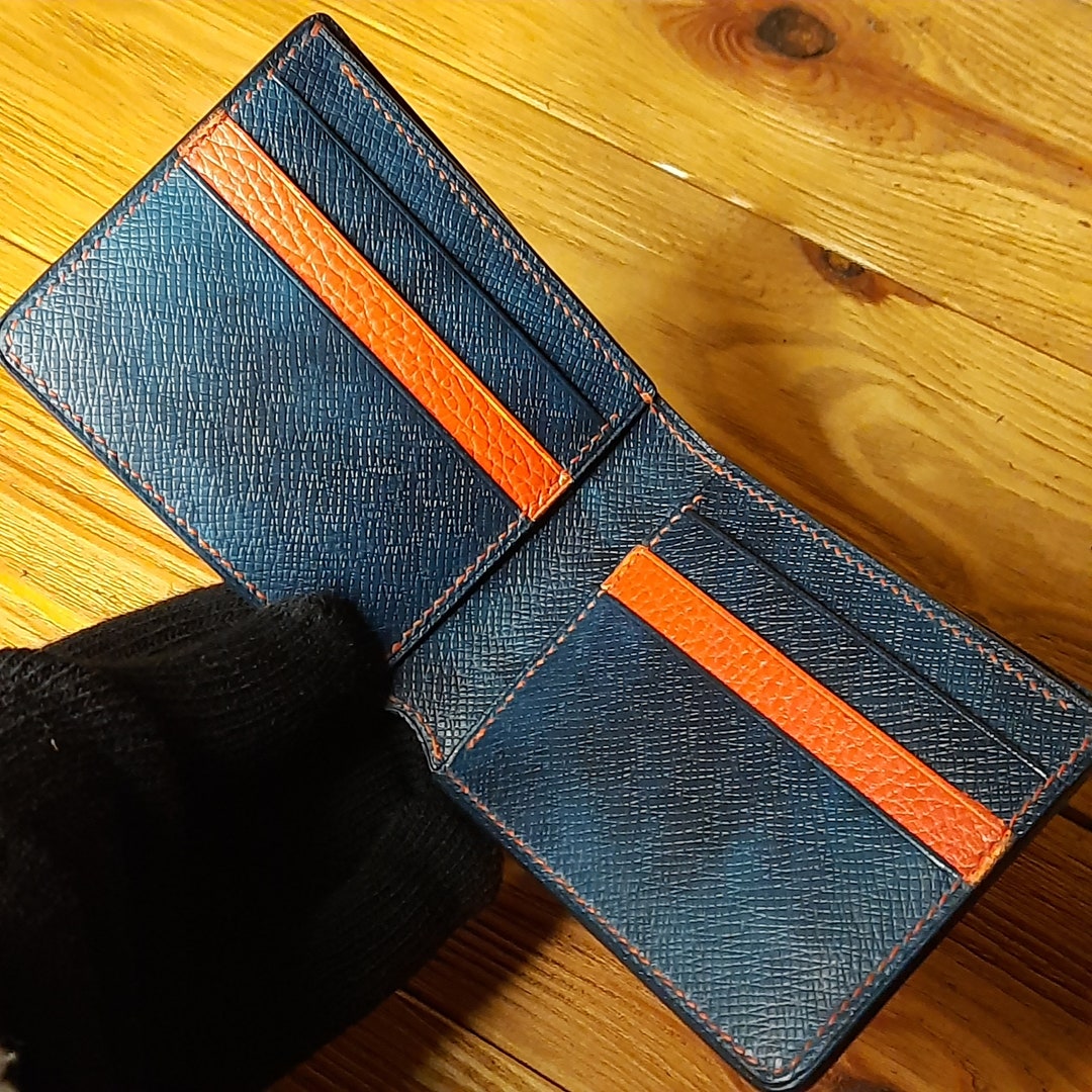 Dark Blue Exotic Leather Bifold Wallet Men's Luxury Wallet Navy Blue ...