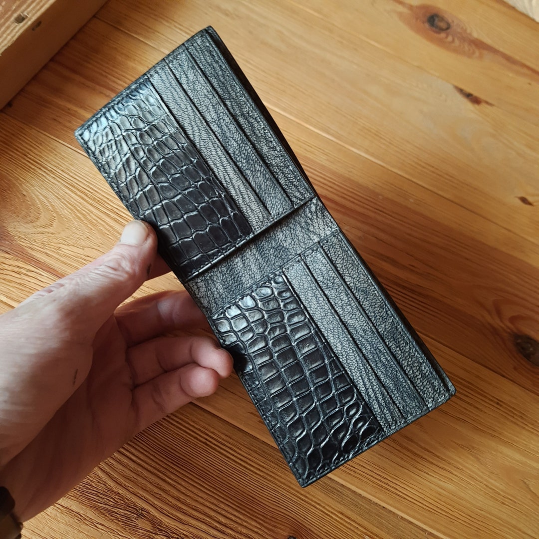 Luxury Black Alligator Leather Wallet | Handmade Bifold Wallet | Exotic ...