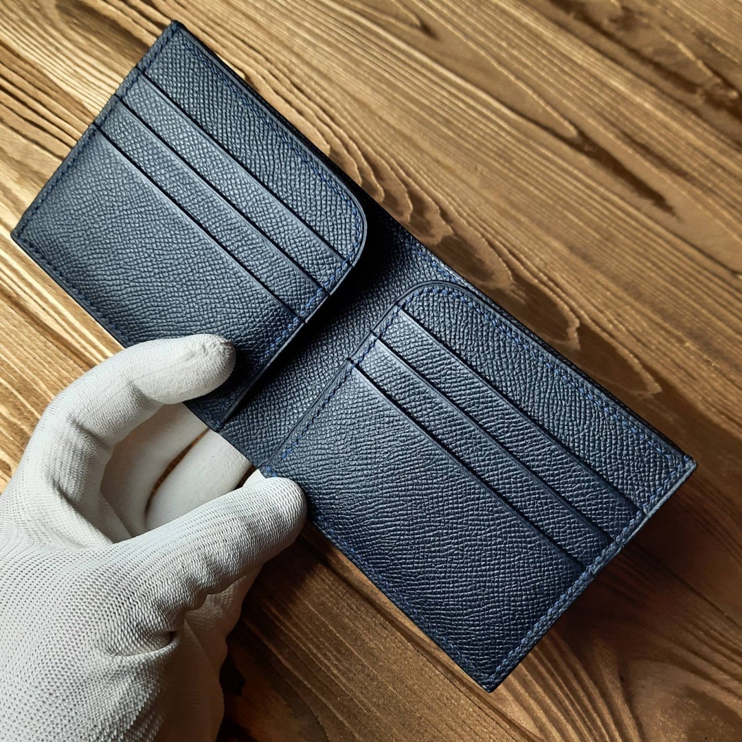 Dark Blue Bifold Wallet. Men's Luxury Wallet. French Calfskin Wallet ...