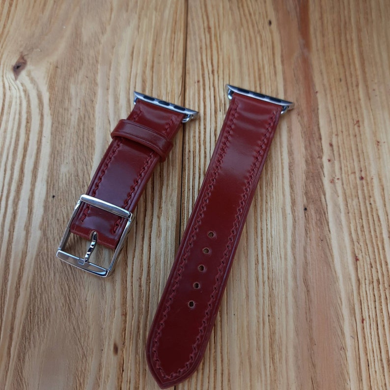 Red Rocado Shell Cordovan Leather Watch Strap 22mm. Handmade. Gift ...